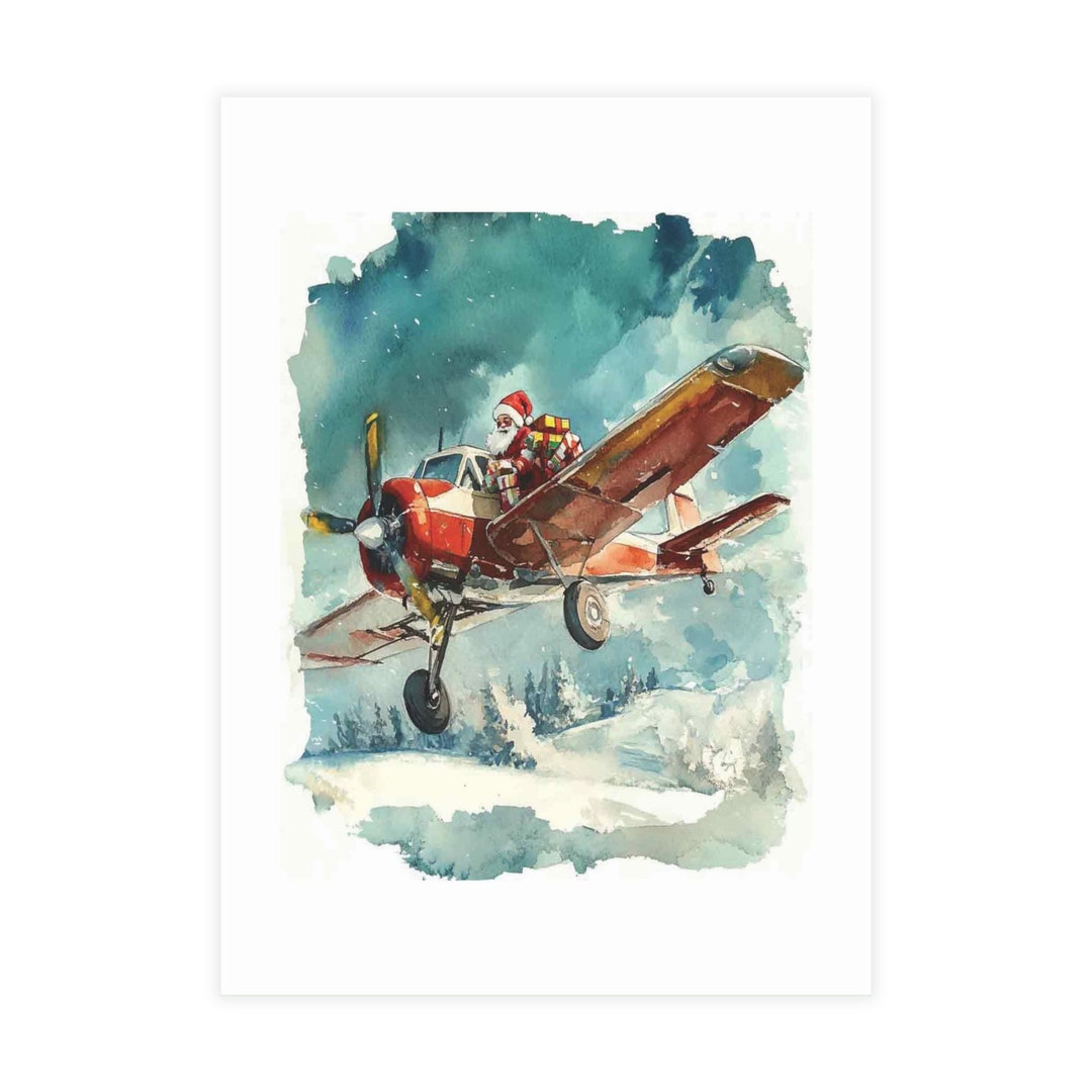 5x7 Retro Postcards | Aeroplane Santa | Christmas Travel Postcards ...