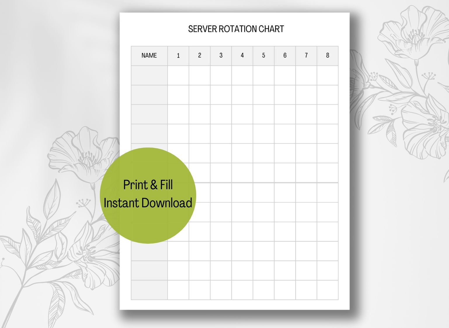Server Rotation Chart Digital Download JPG Rotation Chart - Etsy