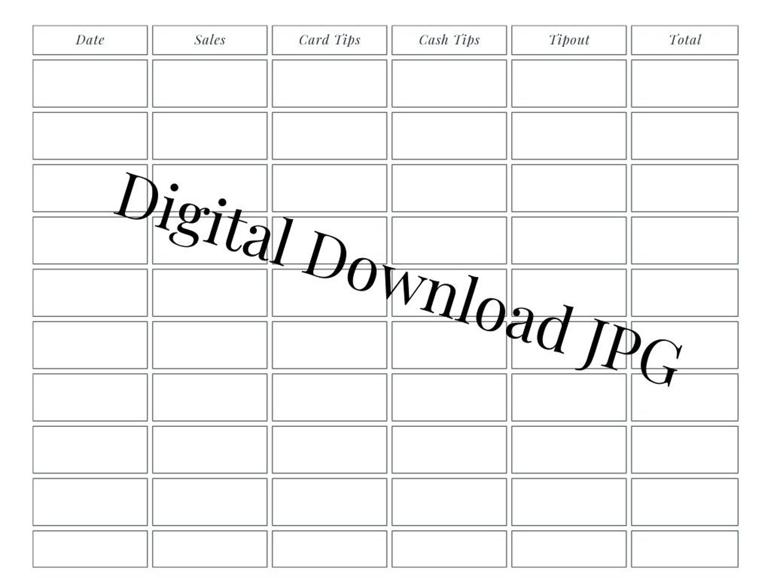 Tip Tracker Chart Printable Fillable and Print and Write, Restaurant ...