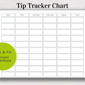 Tip Tracker Chart Printable Fillable and Print and Write, Restaurant ...