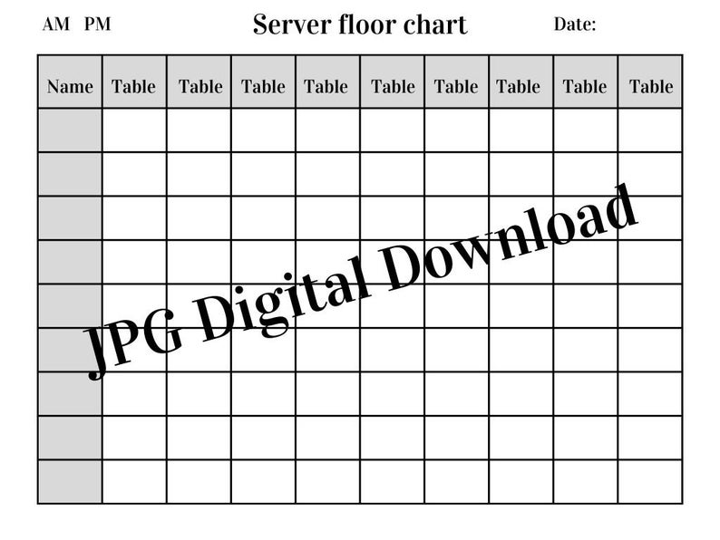 Server Floor Chart Rotation Chart Printable Fillable And Print And Write Ampm Etsy