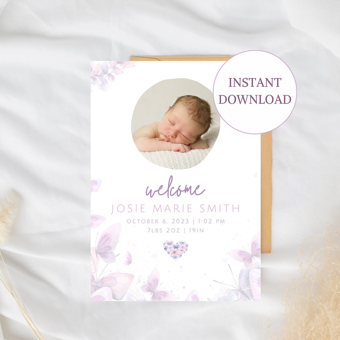 Baby Girl Birth Announcement Printable Digital - Etsy
