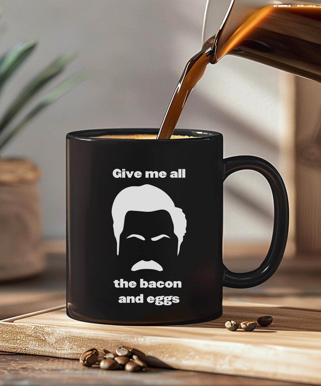 Ron Swanson Bacon and Eggs and Rec Black Ceramic Mug | Coffee Cup ...