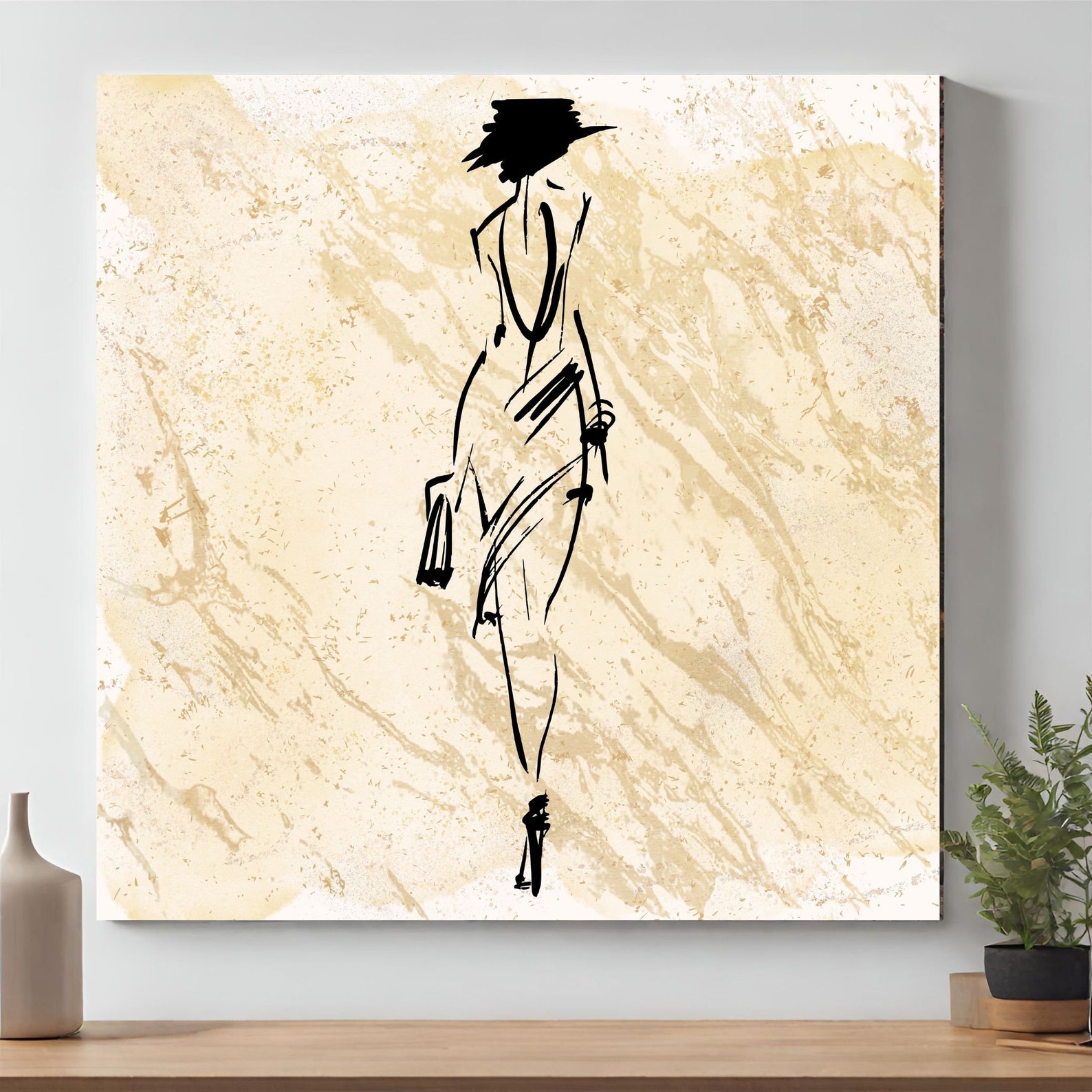 Fashion Woman Sketch Watercolor Line Drawing Woman, Digital Print ...