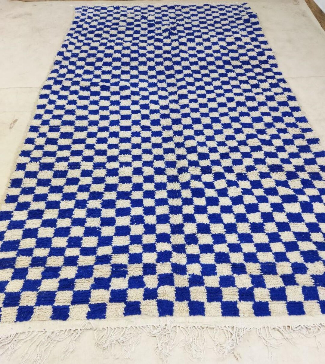 Moroccan Blue White Checkered Tribal Rug ,custom Moroccan Handmade ...