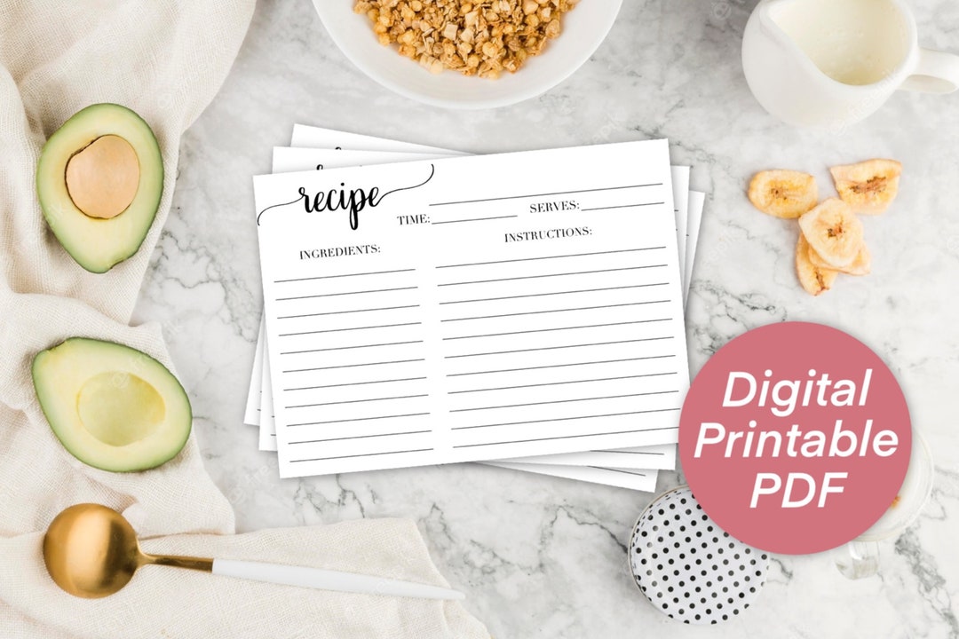 Recipe Card Printable Digital Download PDF - Etsy