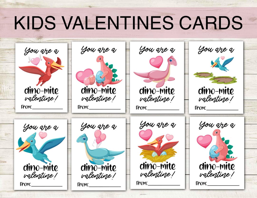 Kids Dinosaur Printable Valentines Cards Instant Digital Download - Etsy