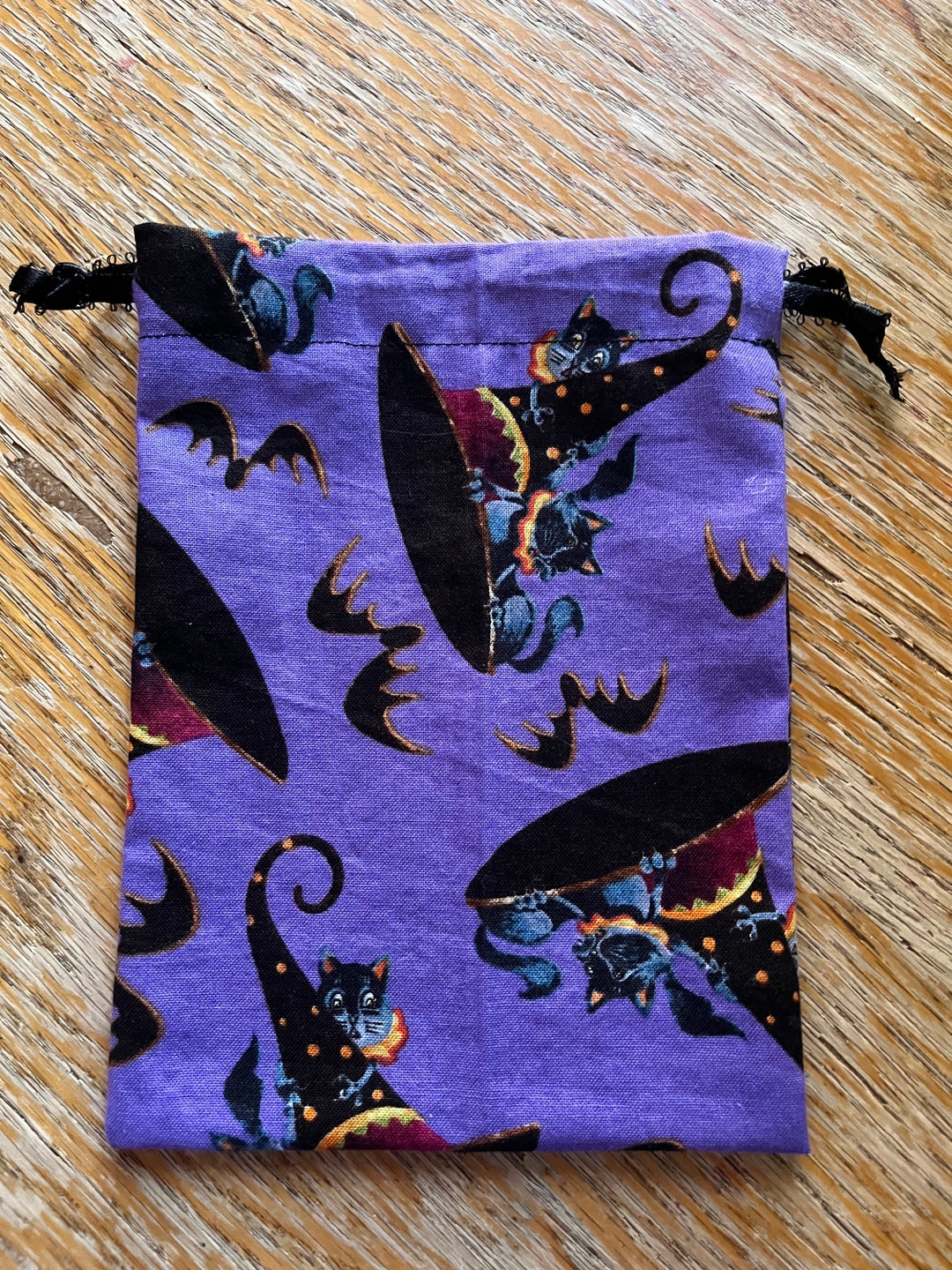 Tarot Bag Crystal Gift Purple Black Hat Cat Bat Witch Cotton Drawstring ...