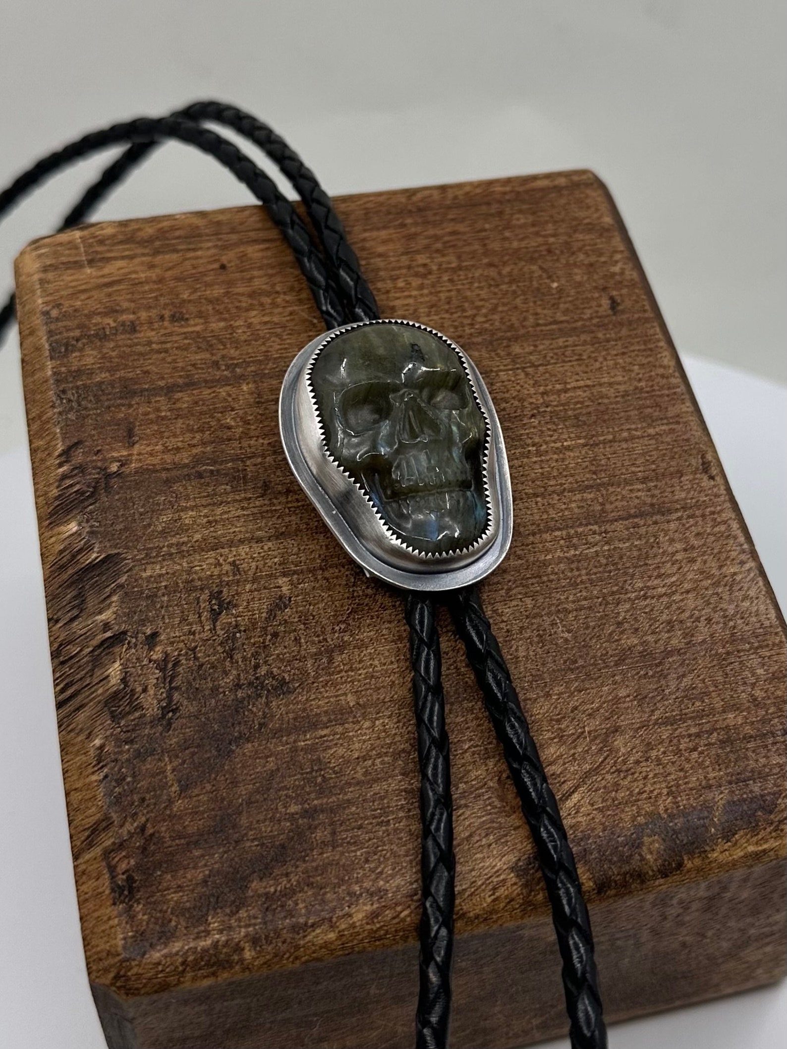 Labradorite Skull Bolo Tie With Sterling Bezel Setting - Etsy