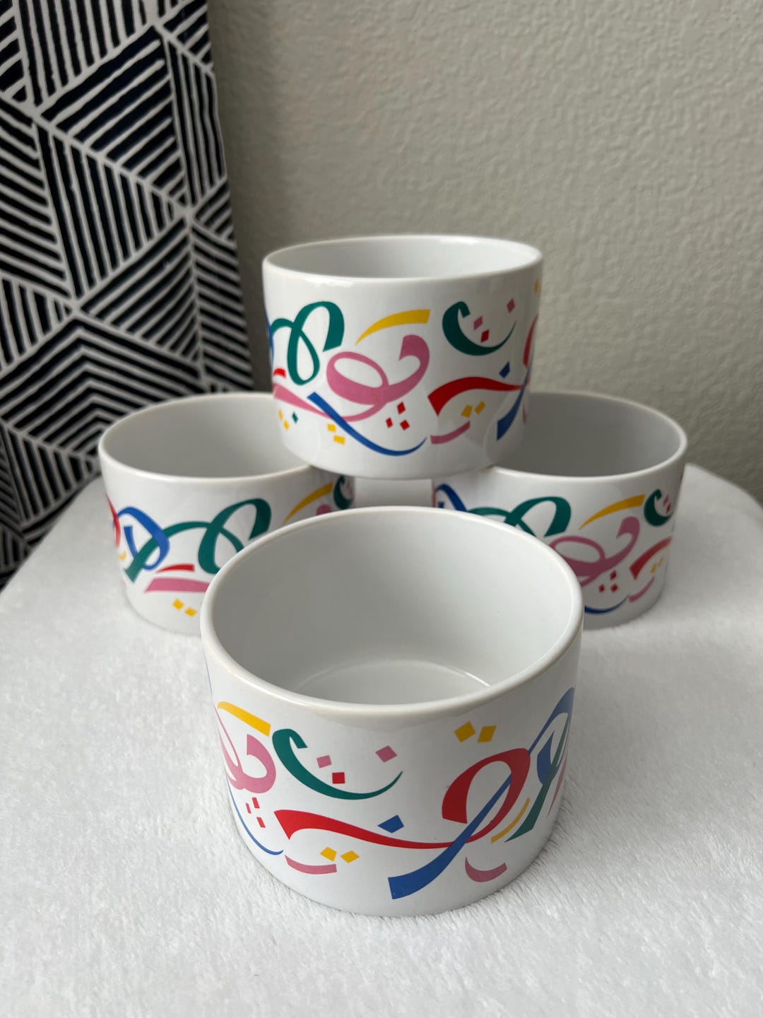Vintage FTDA Rainbow Ribbon & Confetti Ceramic Planters/bowls - Set of ...