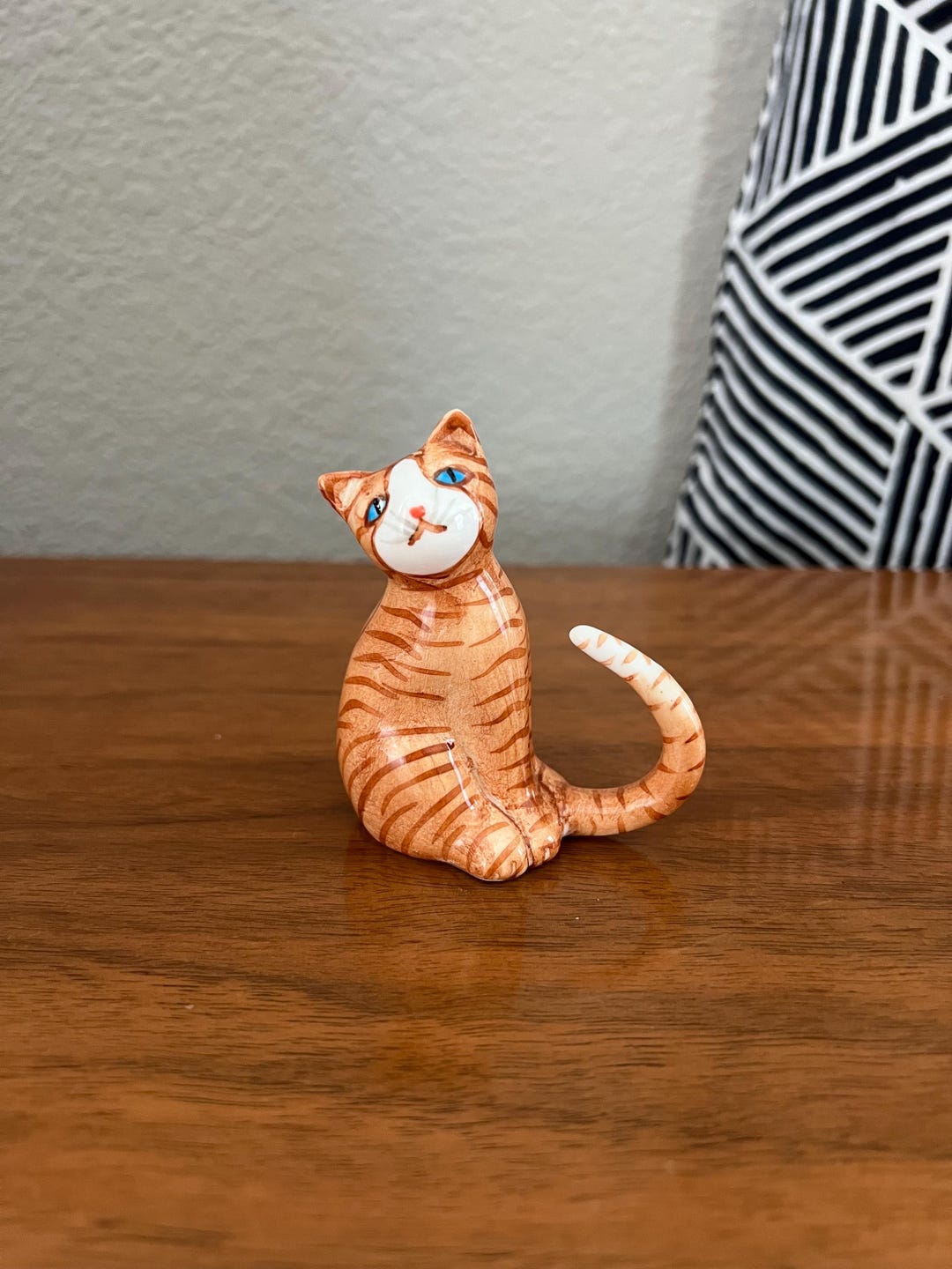 Bone China Orange Tabby Cat Figurine With Blue Eyes - Etsy