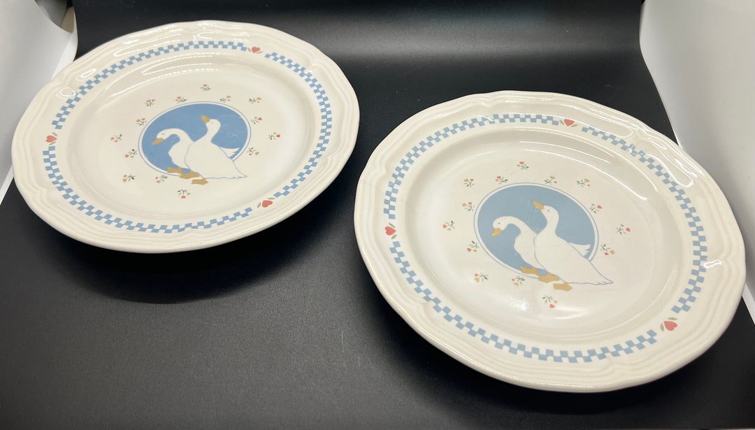 Two Geese Plates / Stoneware / Moonlight Pattern - Etsy