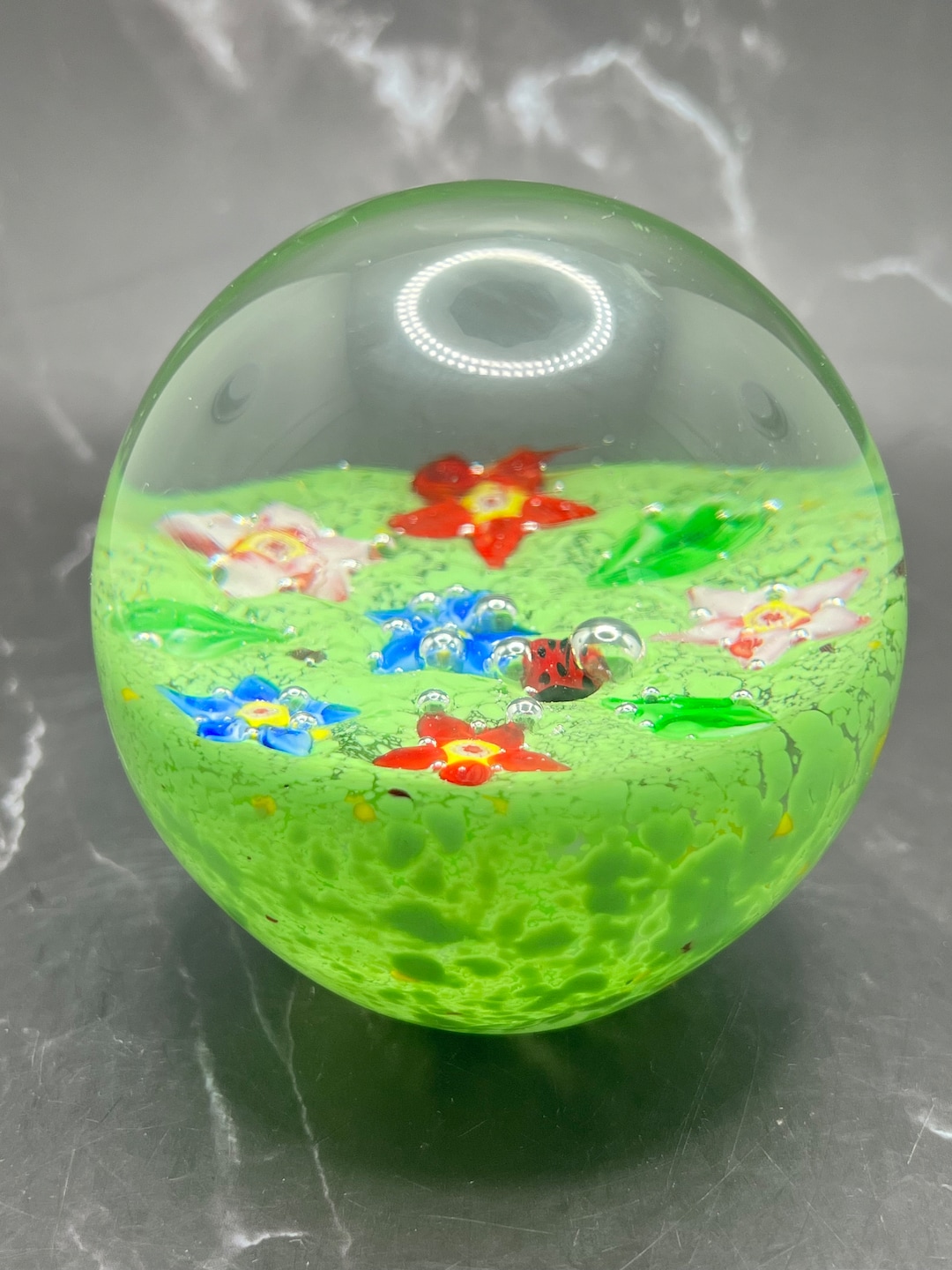 Art Glass Paperweight I Ladybug and Flowers on Bed of Green - Etsy
