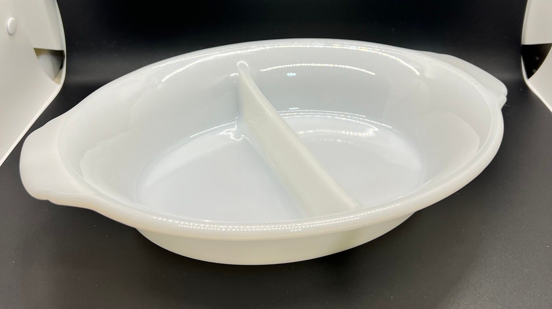 Fire King Divided Casserole Dish / Milk Glass / Dinnerware / Cookware ...