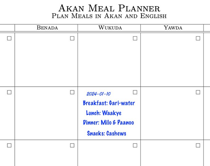 Printable Meal Plan in Akan - Etsy