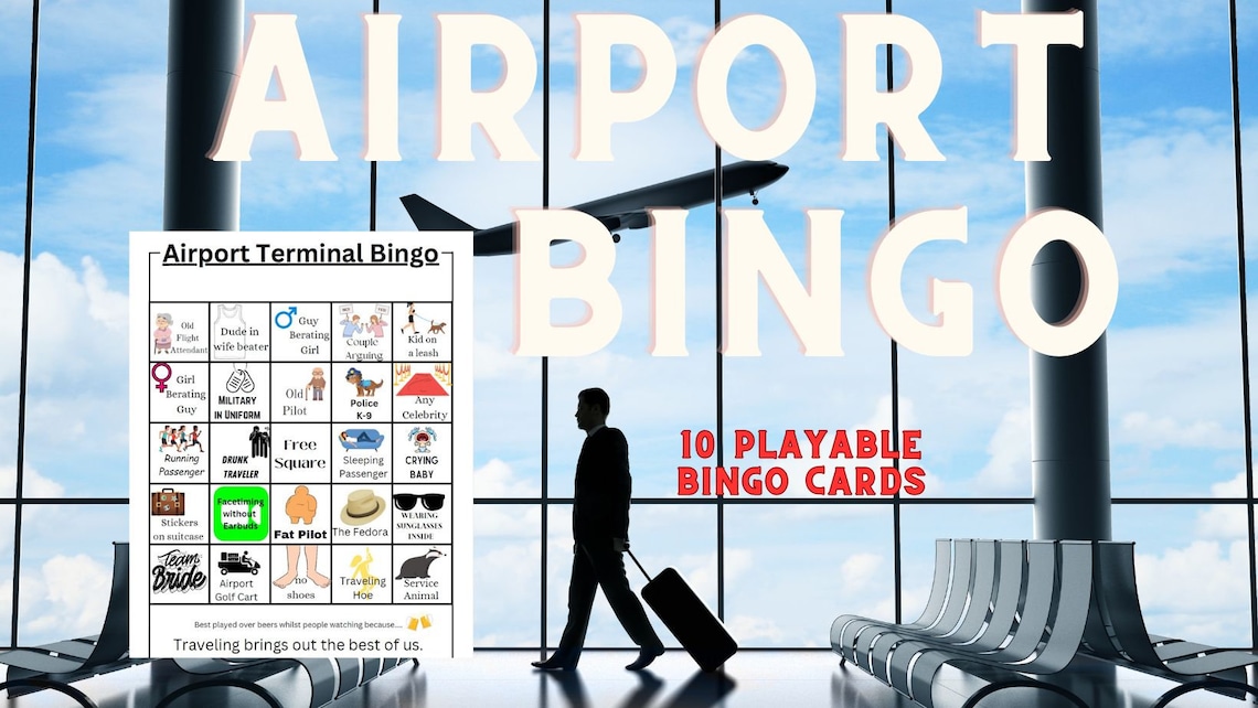 Airport Bingo, 10 Digital Download Bingo Cards. Airport, Travel Games ...