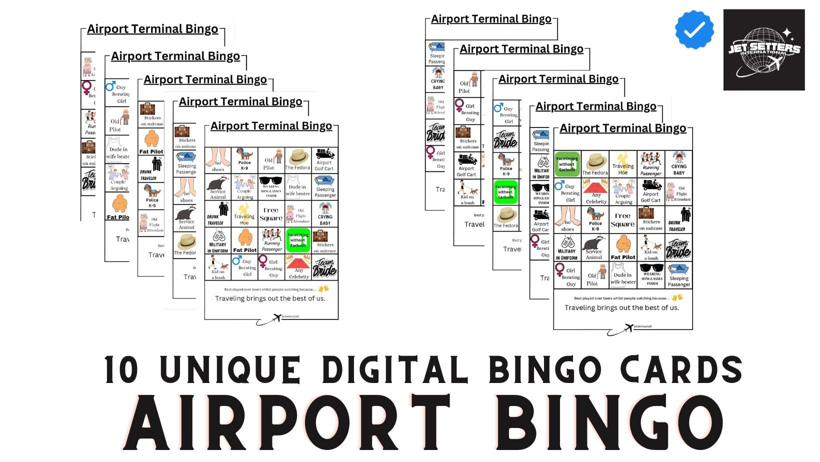 Airport Bingo, 10 Digital Download Bingo Cards. Airport, Travel Games ...