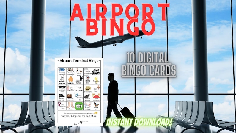 Airport Bingo, 10 Digital Download Bingo Cards. Airport, Travel Games ...