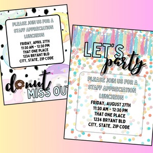 Teacher and Staff Appreciation Invitation Templates, 12 100% Editable ...