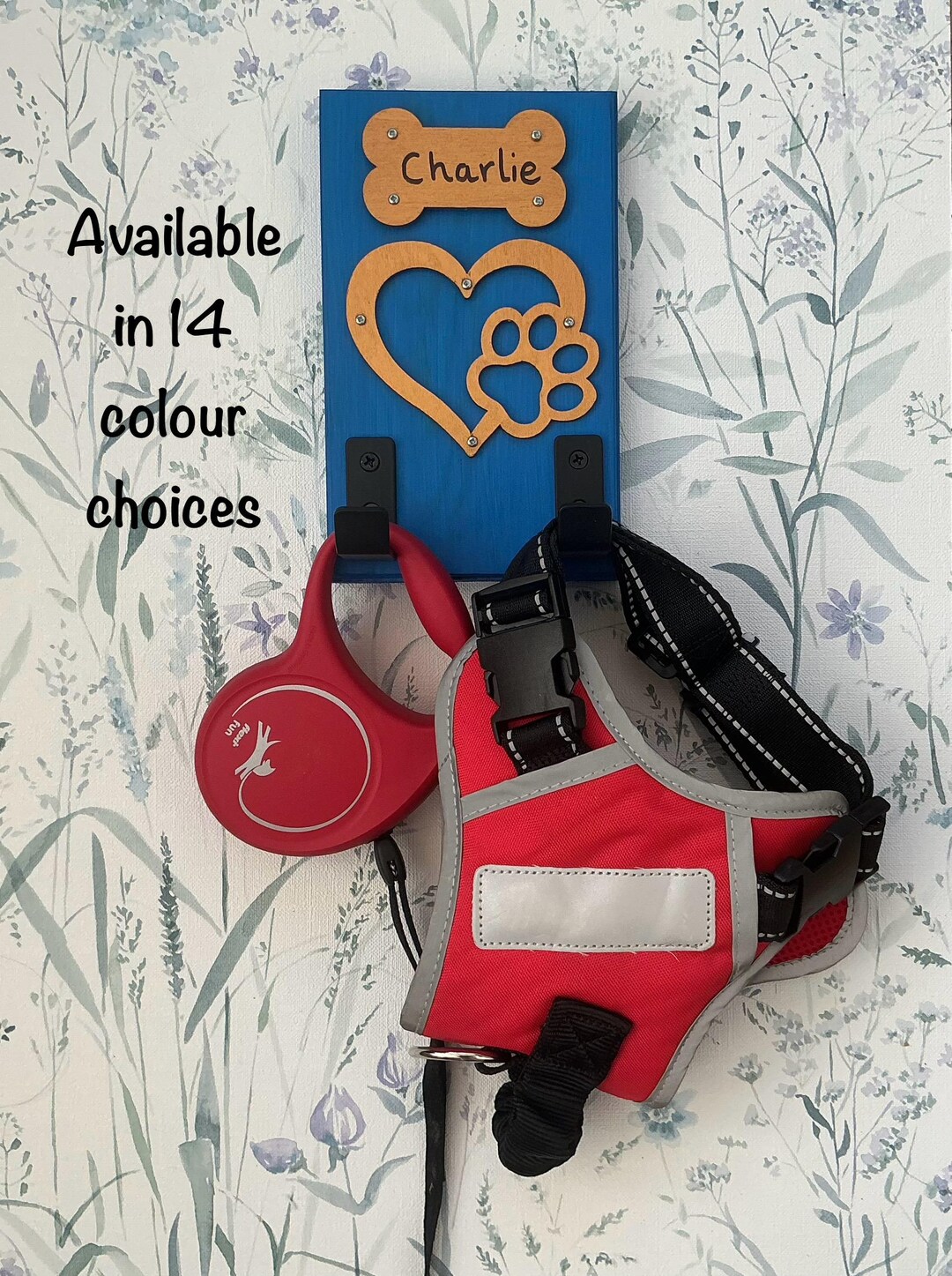 Personalised Wooden Dog Lead Hanger Handmade Painted Wall Hanging Pine ...