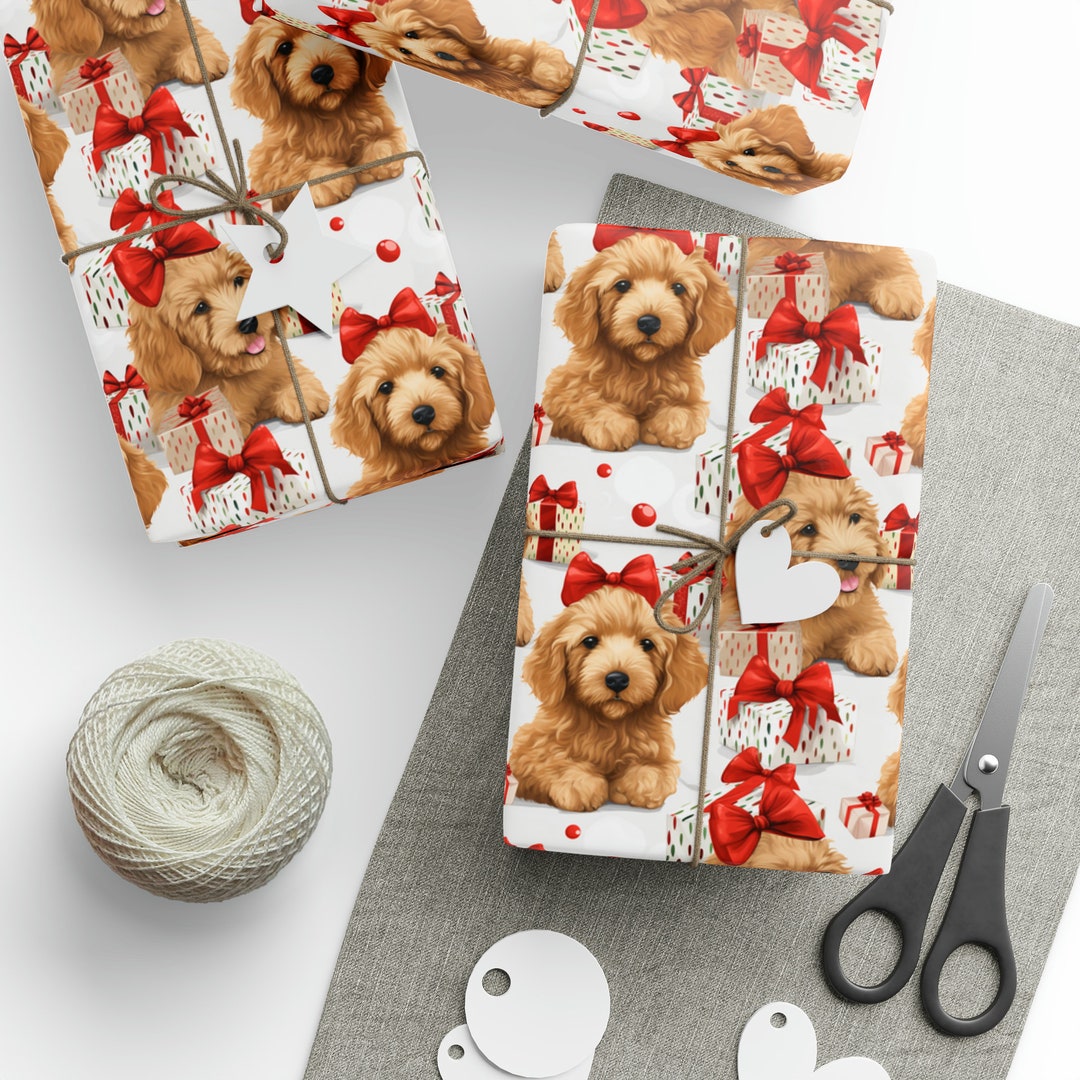 Cute Golden Doodle Wrapping Paper, Christmas Wrapping Paper, Golden ...