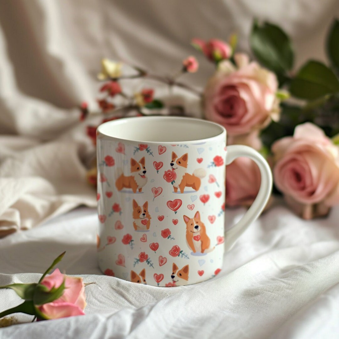 Valentines Day Theme Corgis and Coffee Ceramic Mug 11oz, Cute Adorable ...