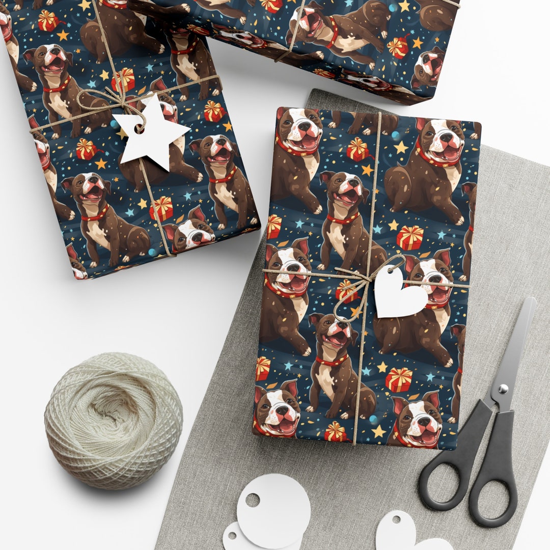 Pitbull Christmas Wrapping Paper, Gift for Putbull Lover, Pitbull Owner ...