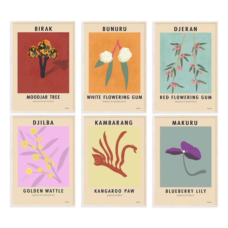 Aboriginal Noongar Seasons Art Posters Set of 6 - Etsy