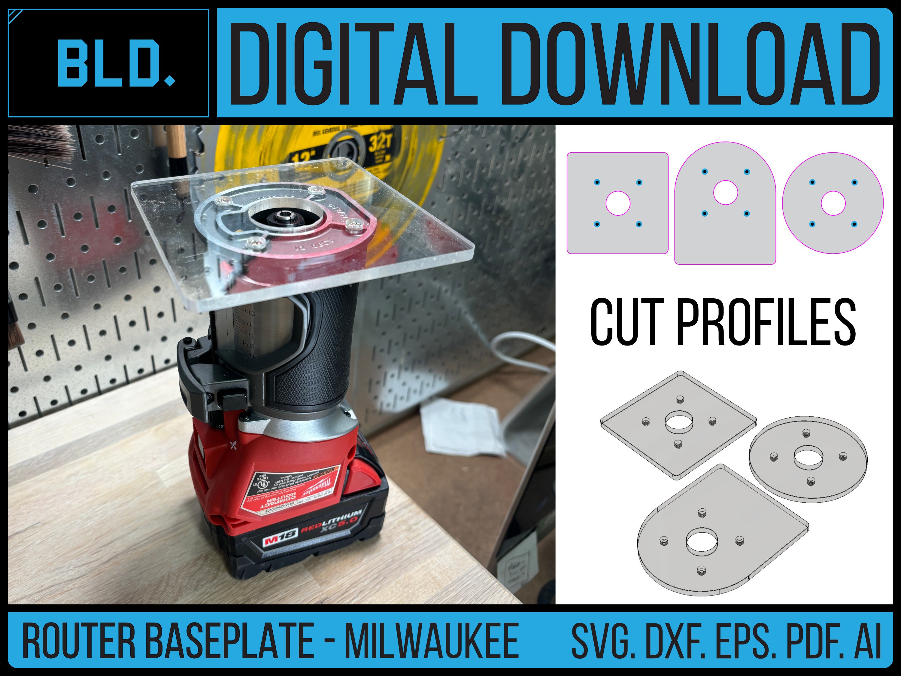 Milwaukee Palm Router Baseplate: CNC Laser Vector Files (digital ...