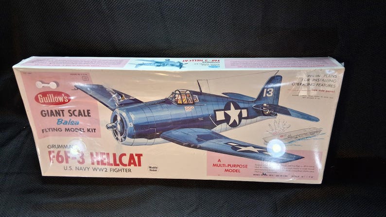 Vintage GRUMMAN F6F-3 HELLCAT 32.75" Balsa Wood Model Kit by GUILLOW'S ...