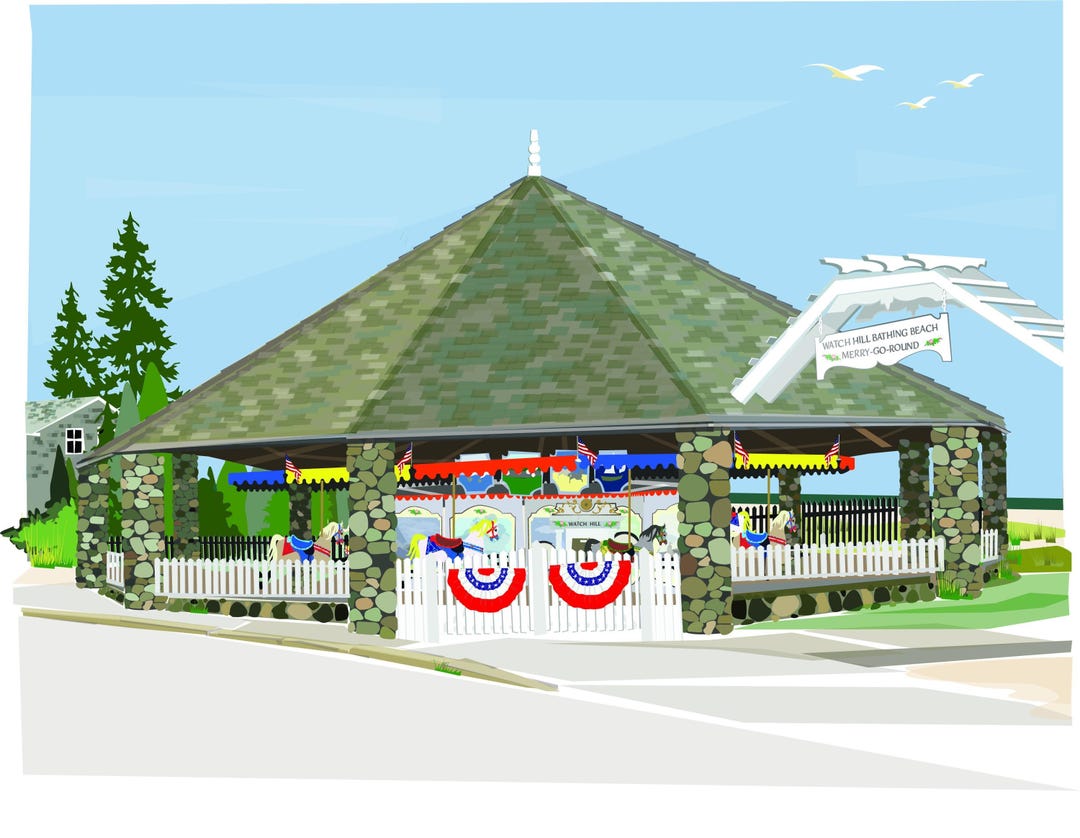 Watch Hill Carousel - Flying Horses on the 4th Framed Graphic ...