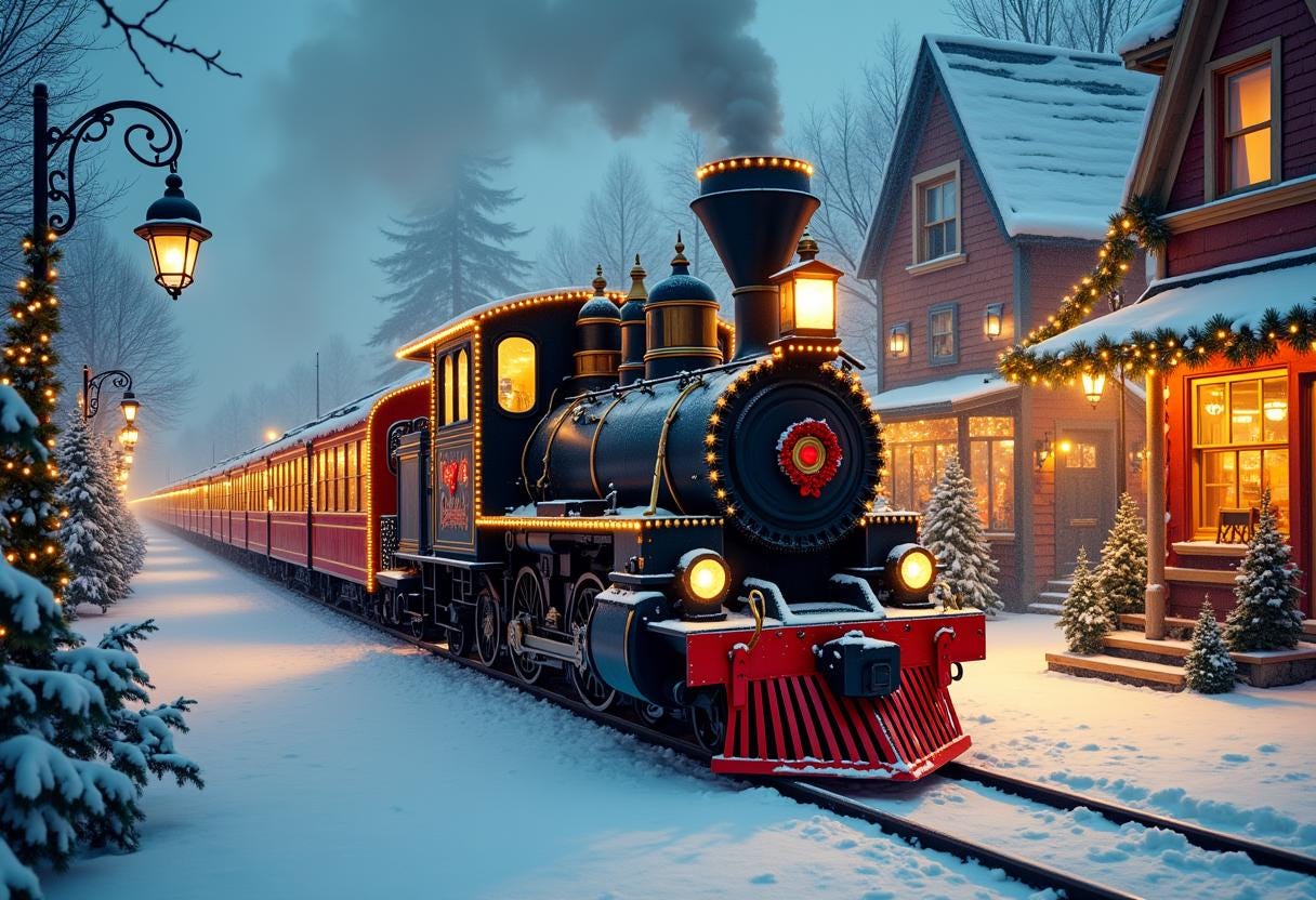 Christmas Train - Train in Village in Winter With Snow - Etsy