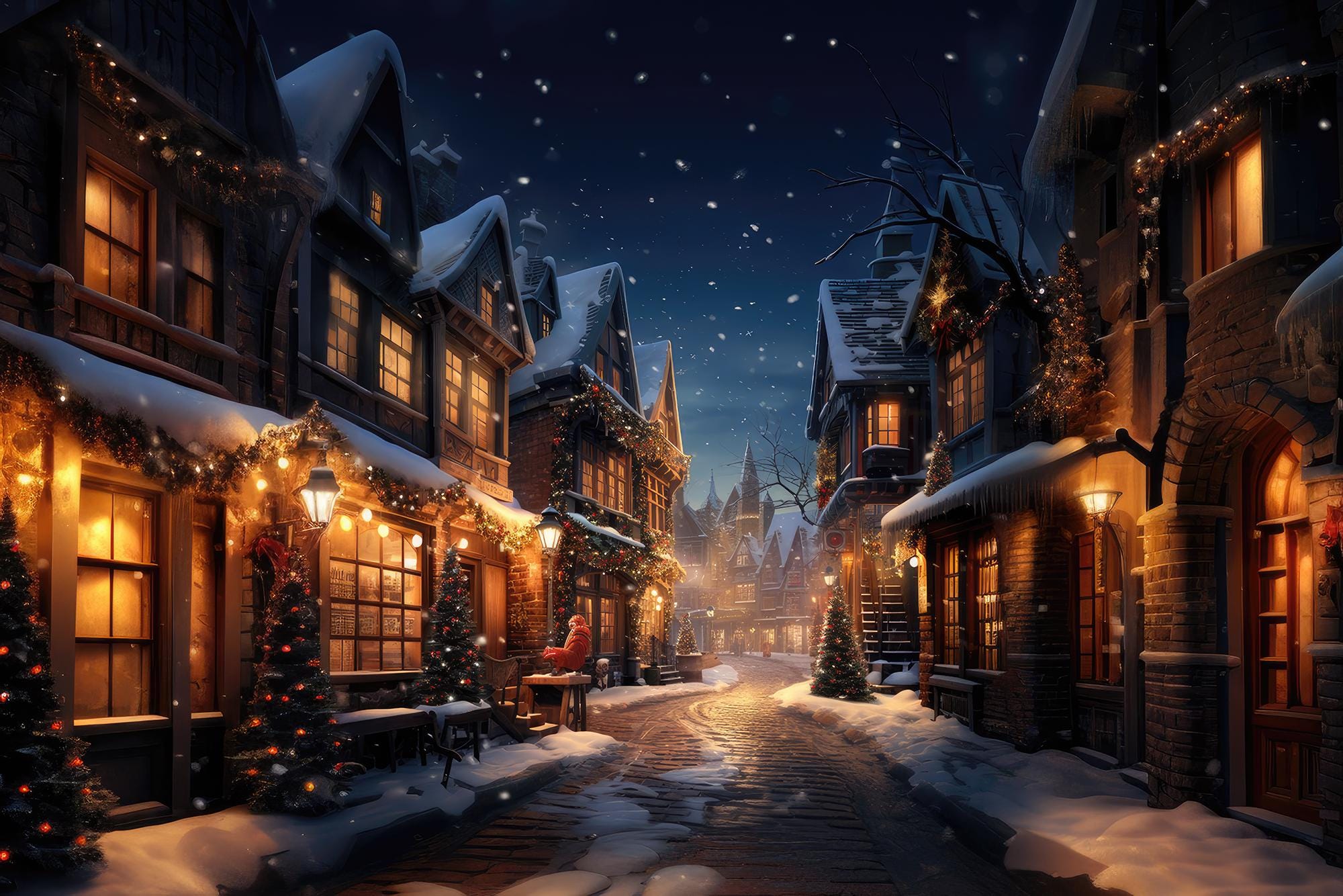 Wintery Christmas Town - Classic Christmas Scenery - Etsy