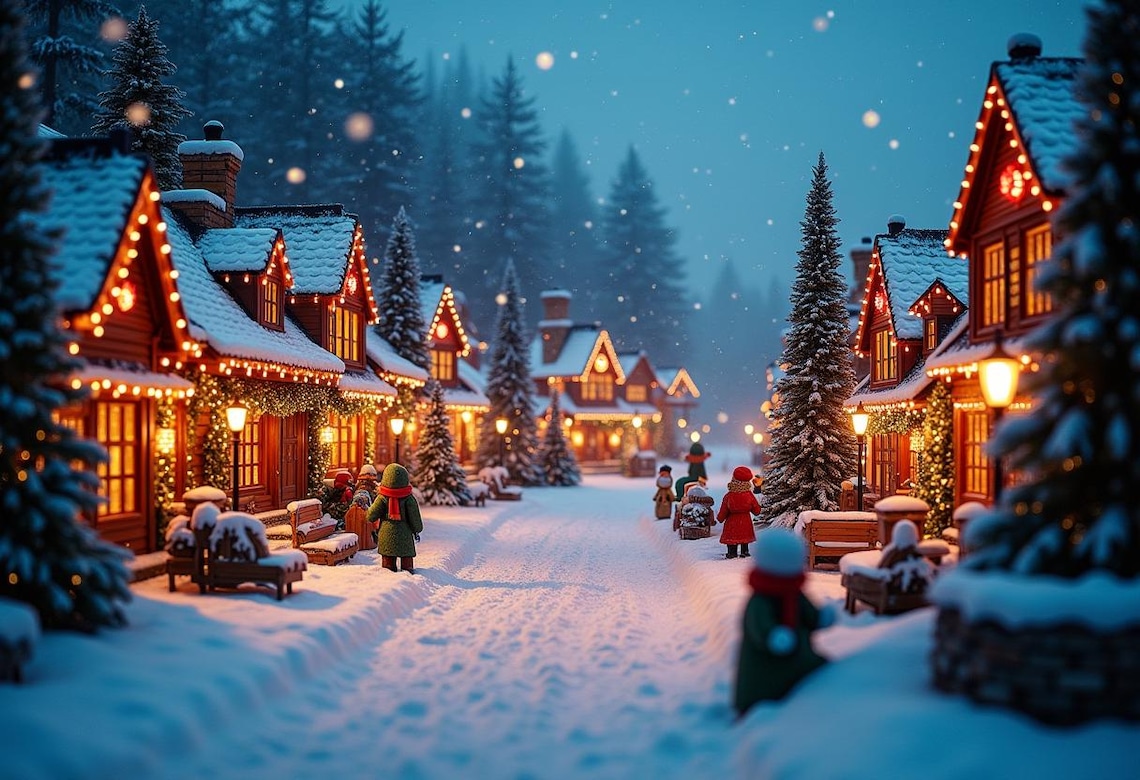 Small Christmas Village Town in Winter, Snowy - Etsy