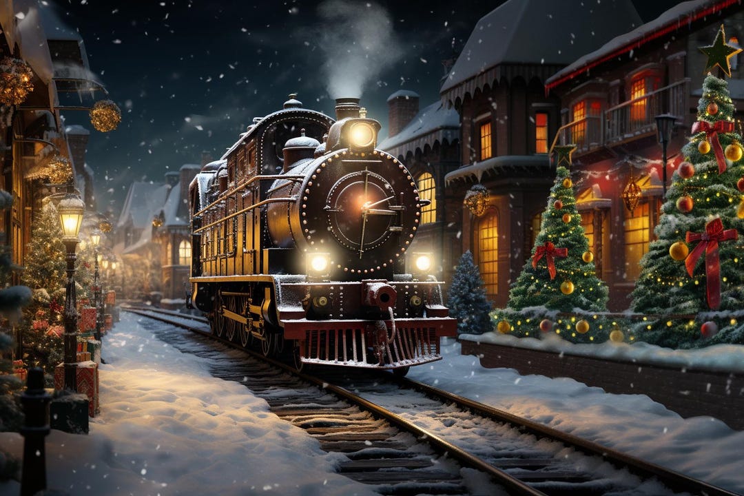 Christmas Train Running Through Town - Classic Christmas Scenery - Etsy