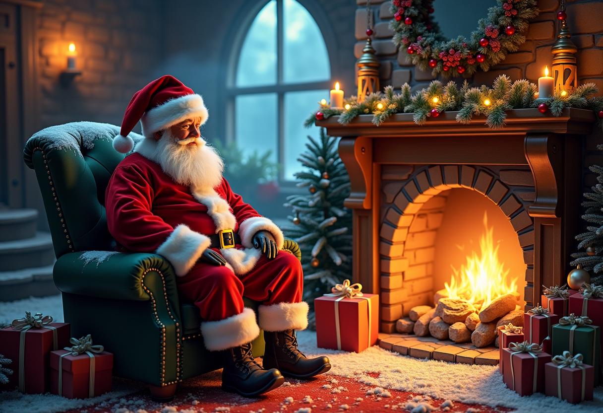 Santa by the Fireplace - Christmas Digital Art - Etsy