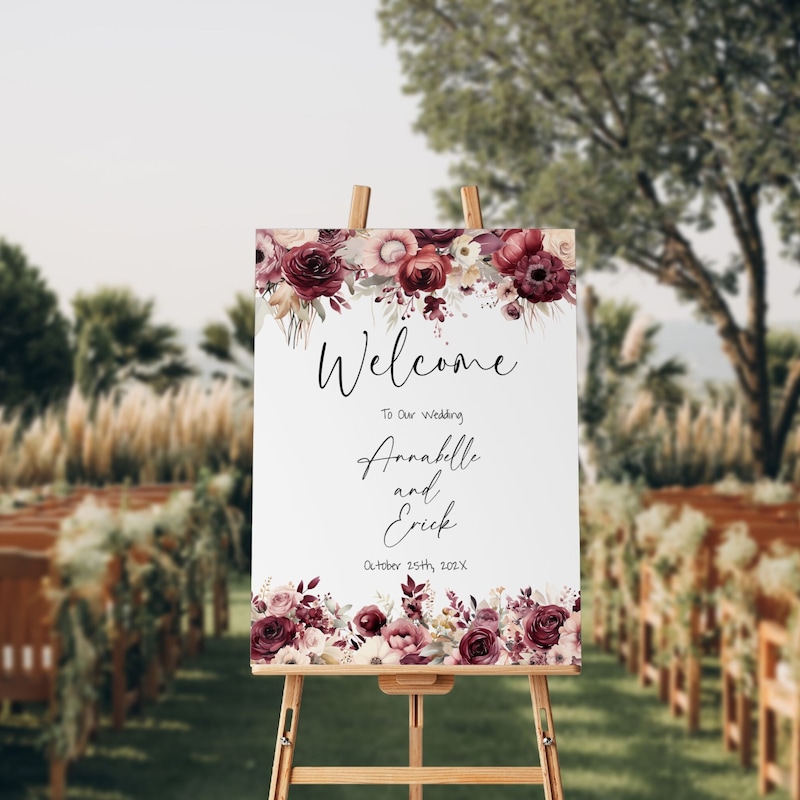 Burgundy Wedding Welcome Sign - Etsy