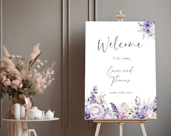 Cherry Blossom Wedding Welcome Sign Poster, Pink Floral Welcome Sign ...