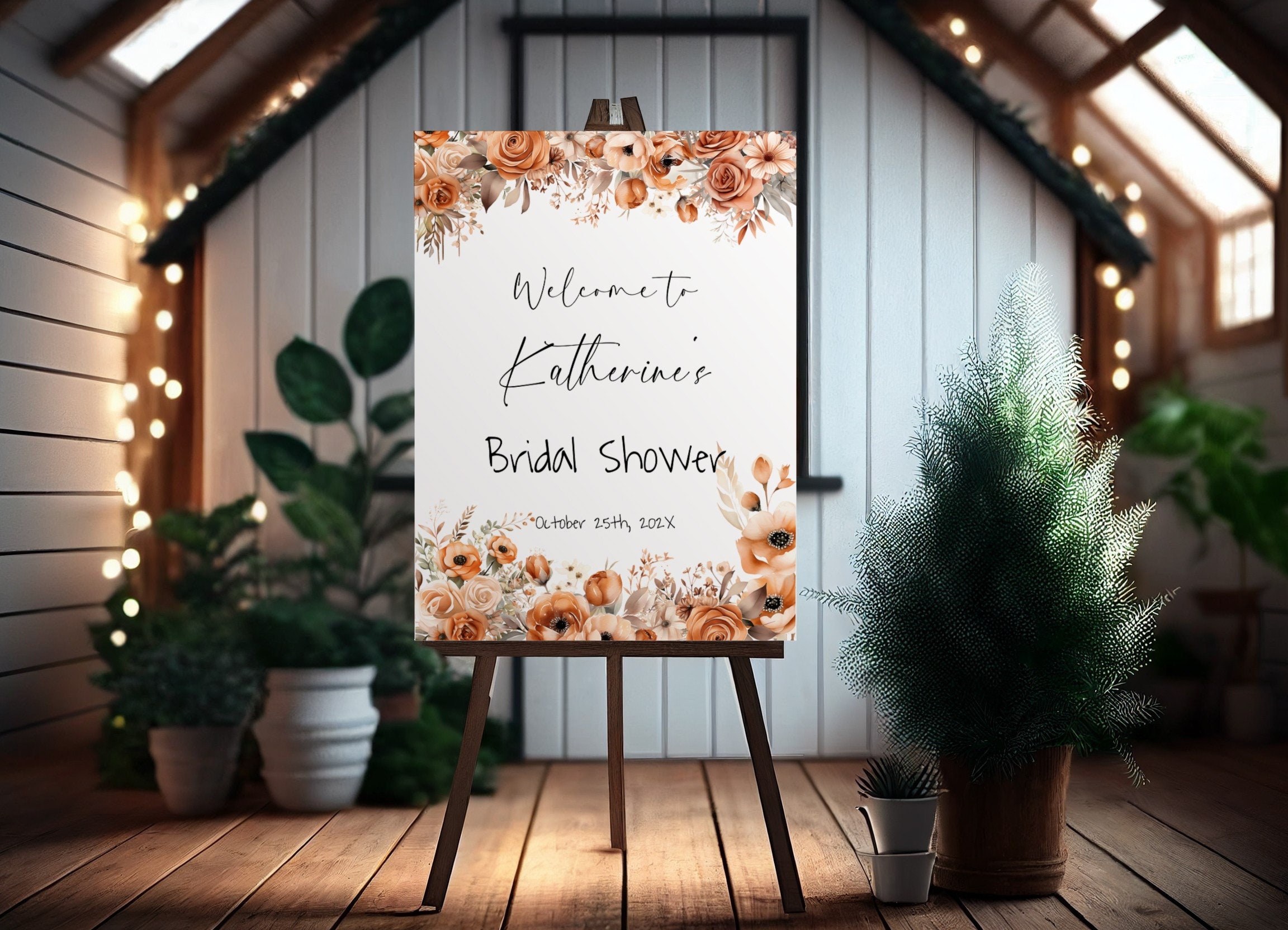 Fall Wedding Bridal Shower Welcome Sign, Orange Floral Welcome Sign ...