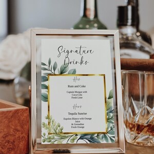 Eucalyptus Signature Cocktails Template Sign, Greenery Signature ...
