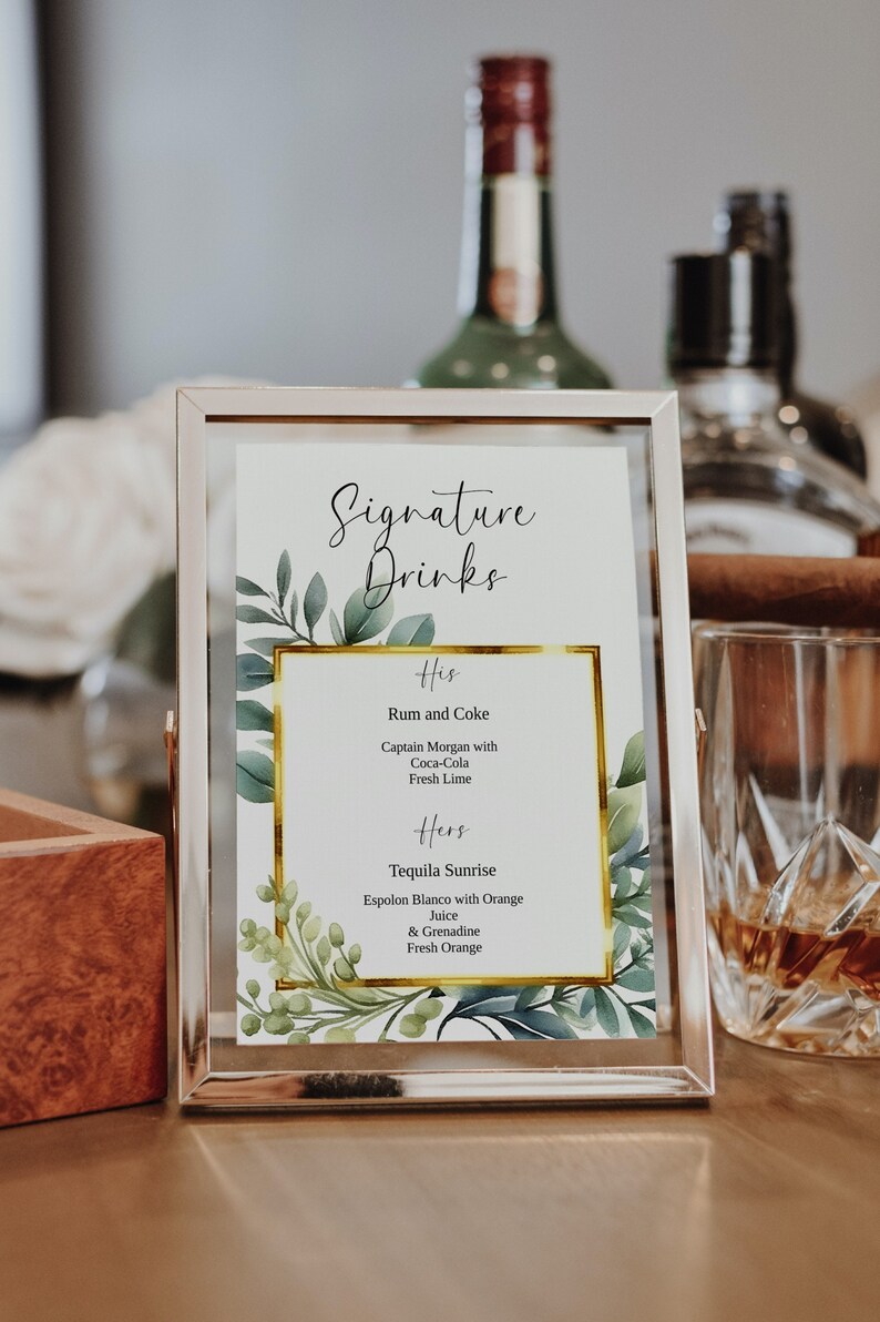Eucalyptus Signature Cocktails Template Sign, Greenery Signature ...