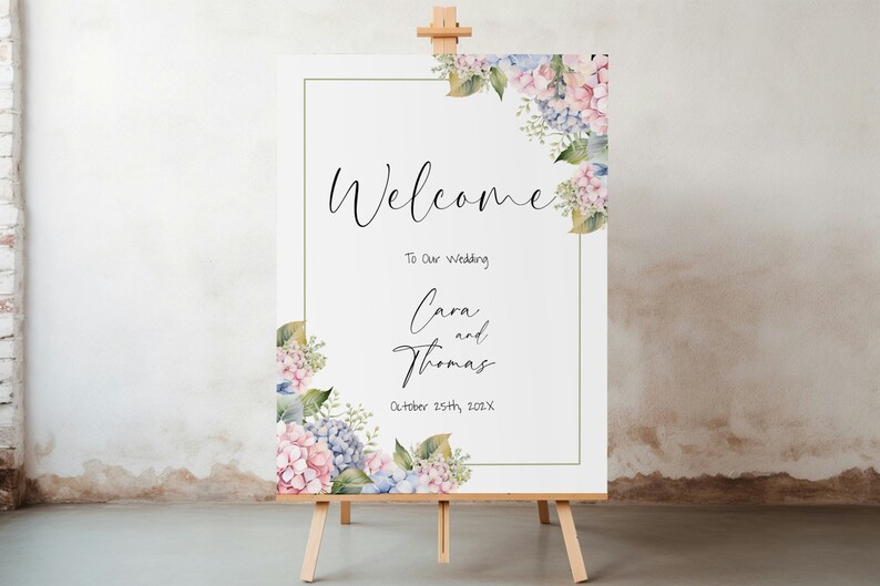 Hydrangea Wedding Welcome Sign Poster, Pastel Welcome Sign Template ...