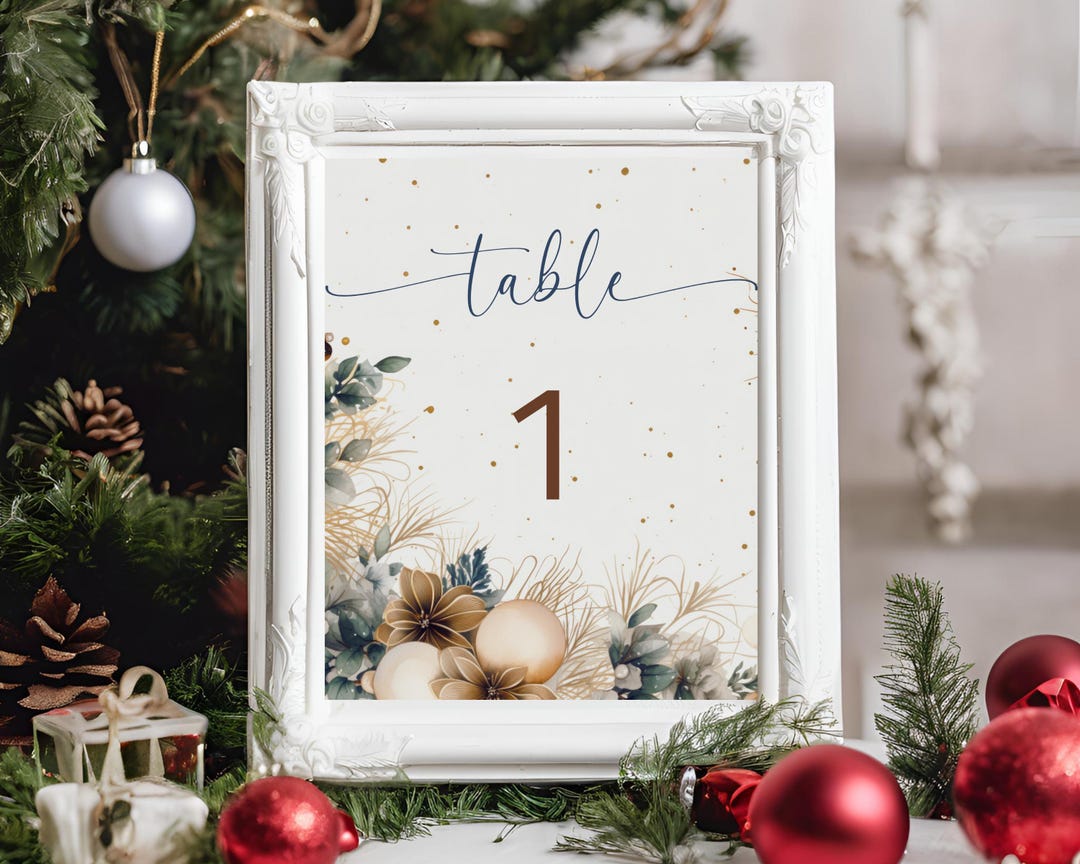 Holiday Table Number Sign, Green & Gold Garland (digital Download) - Etsy