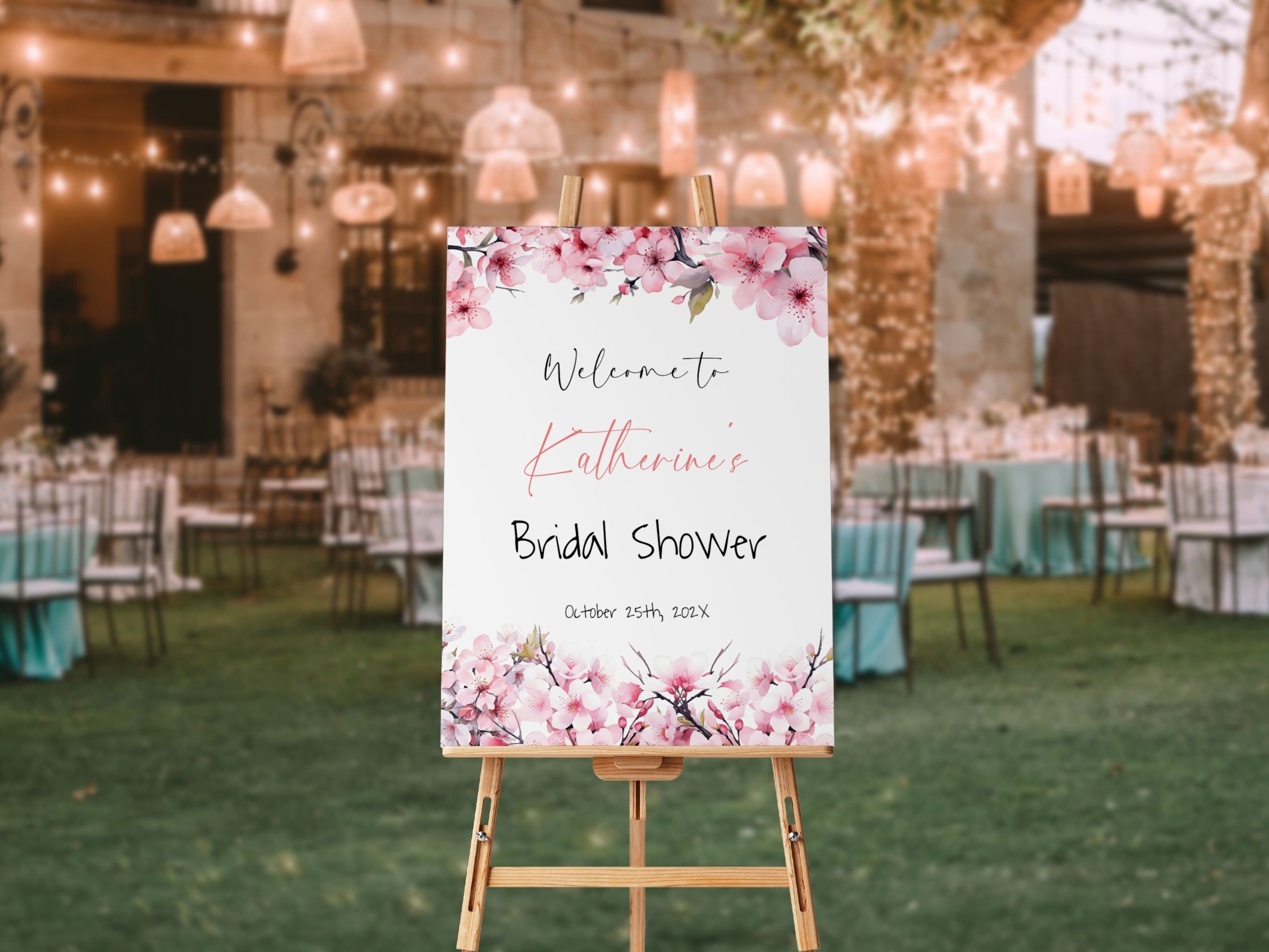 Cherry Blossom Bridal Shower Welcome Sign, Pink Floral Welcome Sign ...