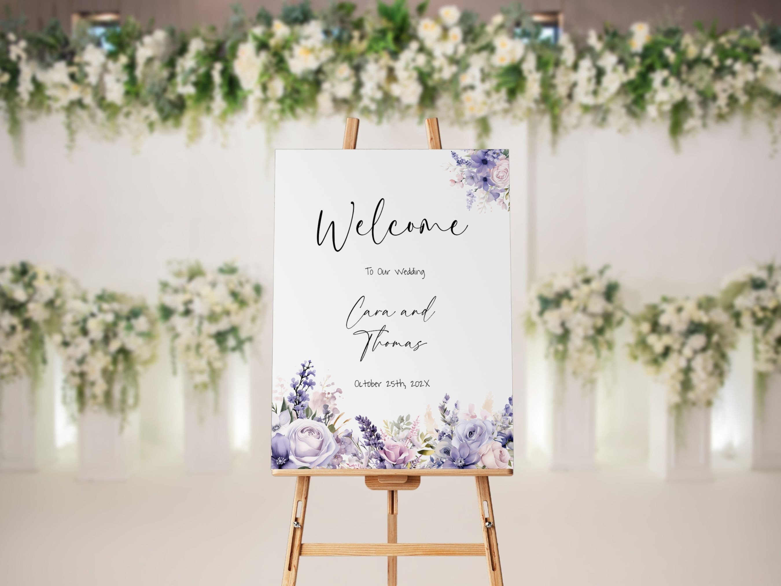 Lavender Wedding Welcome Sign Poster, Purple Floral Welcome Sign ...