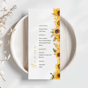 Sunflower Wedding Menu Template, Summer Dinner Menu, Editable Reception ...