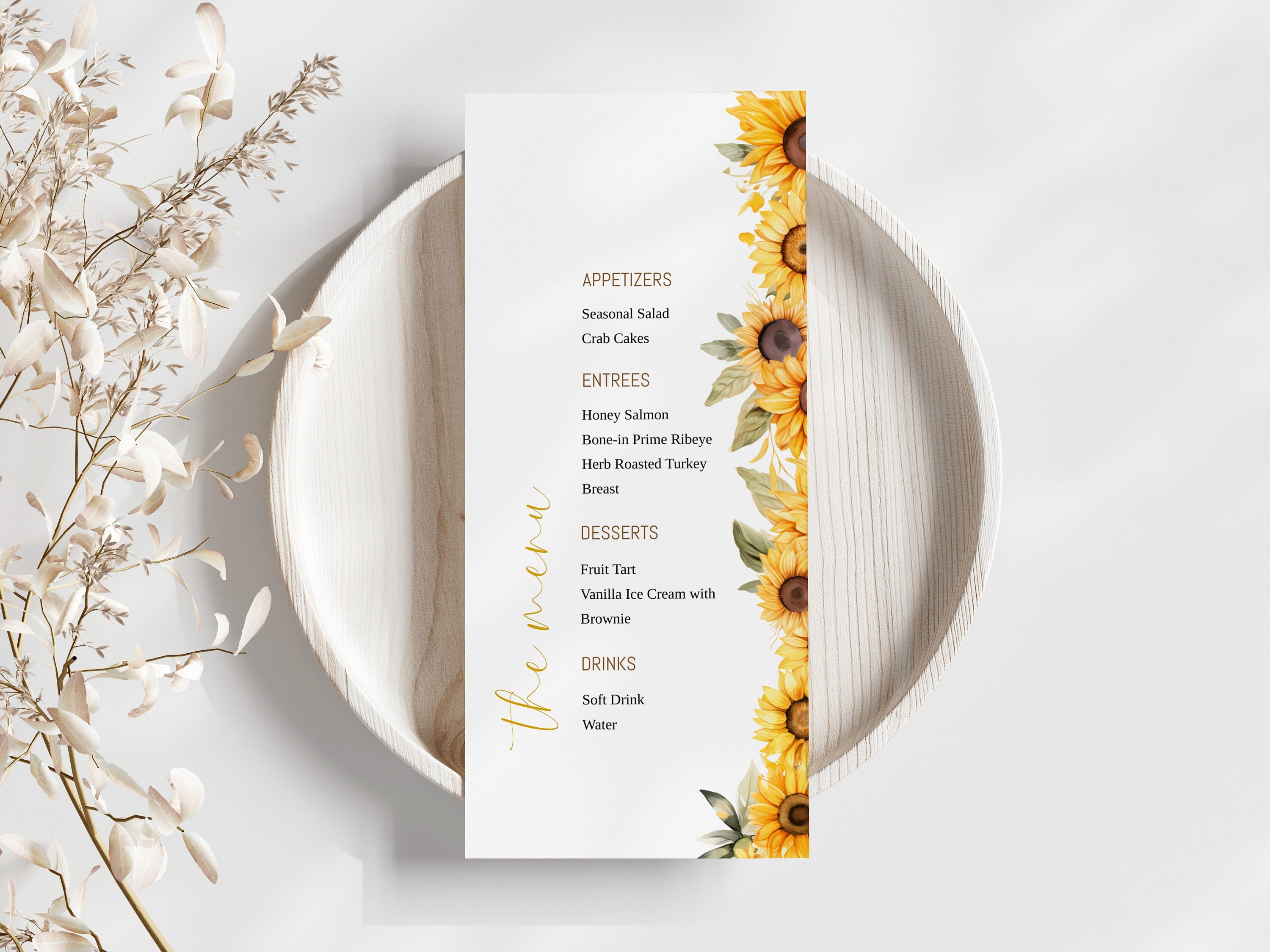 Sunflower Wedding Menu Template, Summer Dinner Menu, Editable Reception ...