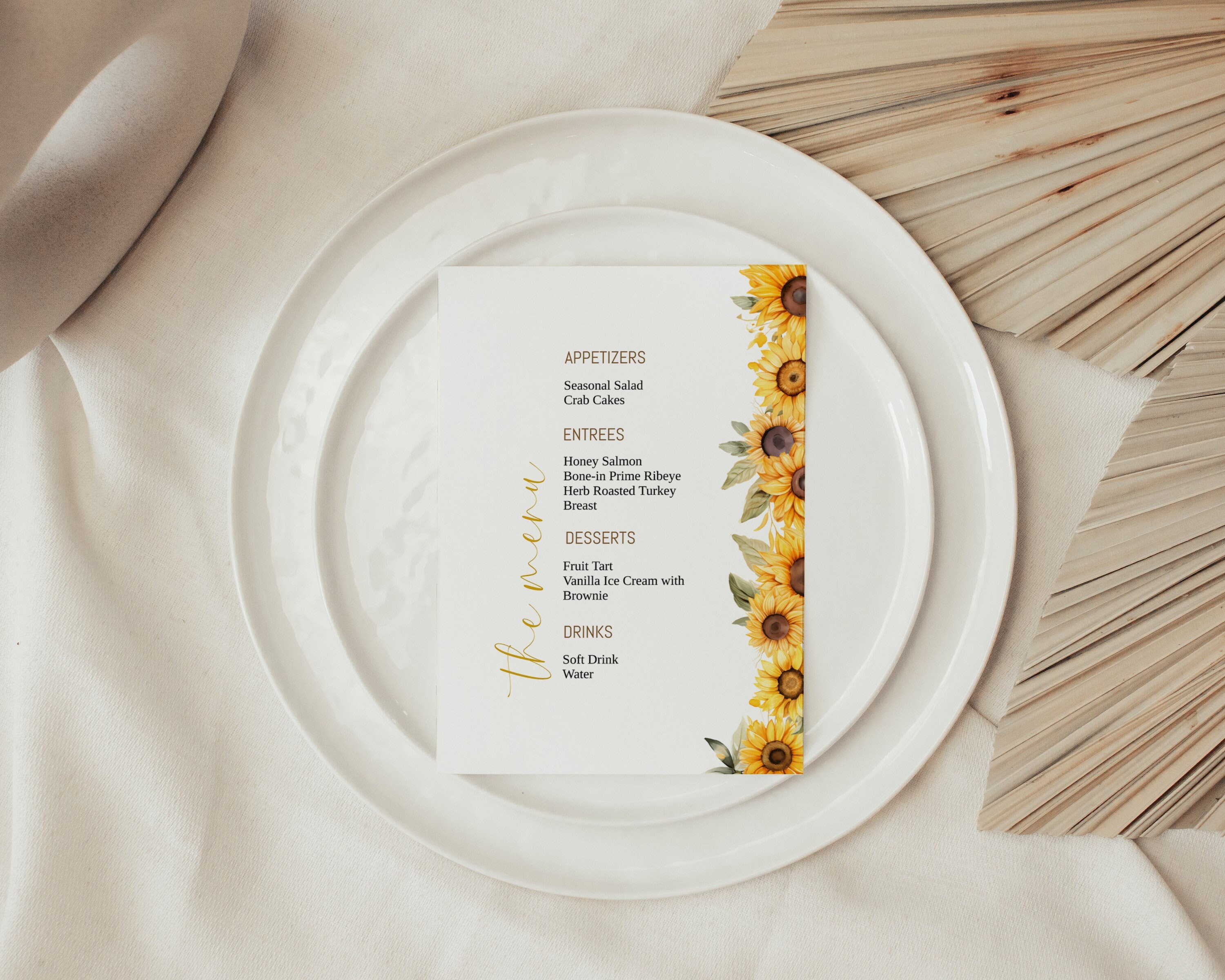 Sunflower Wedding Menu Template, Summer Dinner Menu, Editable Reception ...