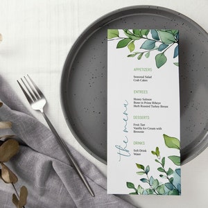 Leafy Wedding Menu Template, Greenery Dinner Menu, Editable Reception ...