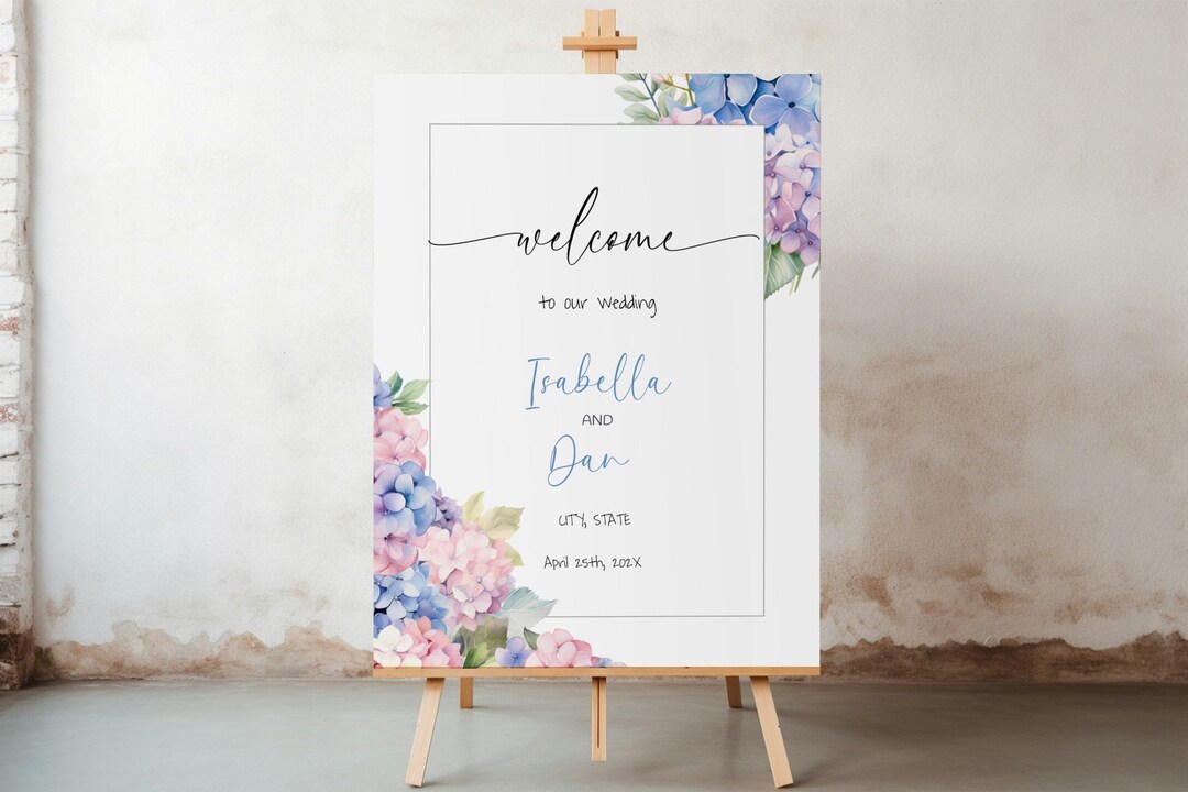 Hydrangea Wedding Welcome Sign Poster, Pastel Welcome Sign Template ...